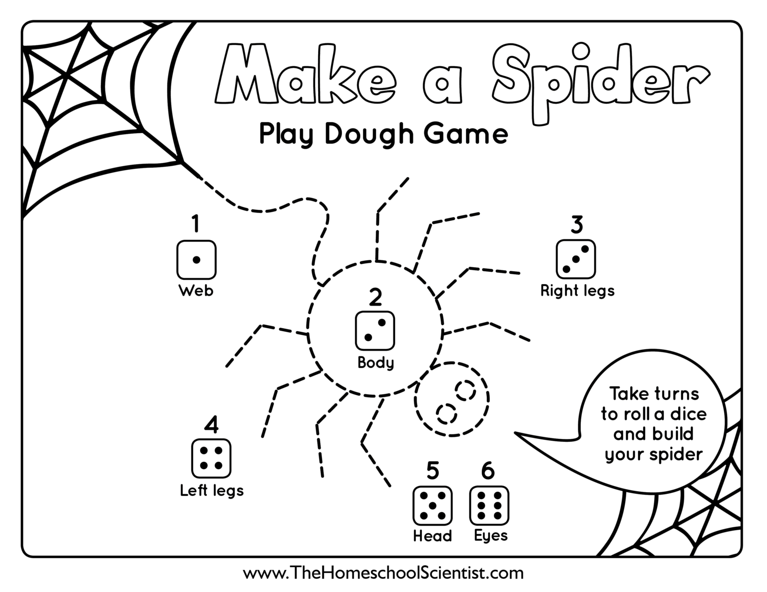 Make A Spider Play Dough Printable Mat Game - The Homeschool Scientist
